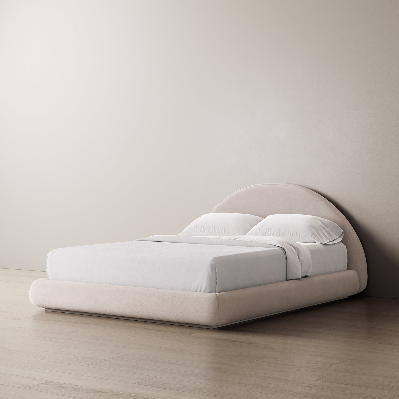 The Floating Marshmallow Bed Frame Curved in Buttercream by Ineshi