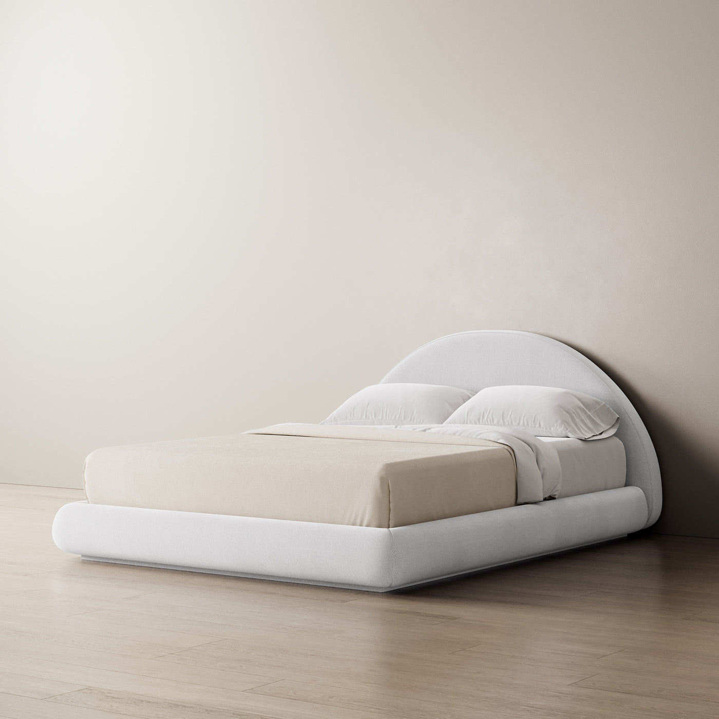 The Floating Marshmallow Bed Frame Curved in Dreamy White by Ineshi