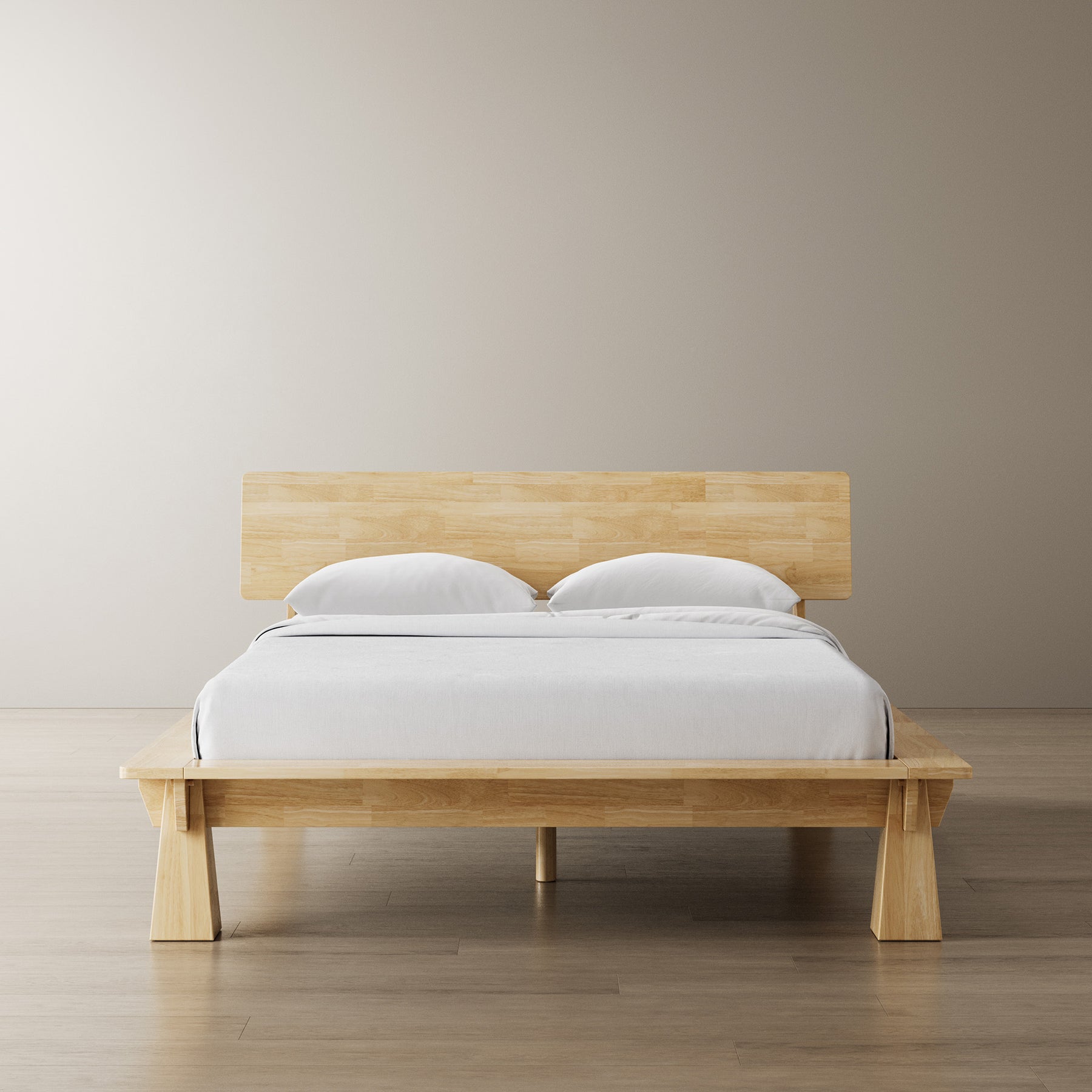 Connect Platform Bed + Wooden Headboard in Natural by Ineshi