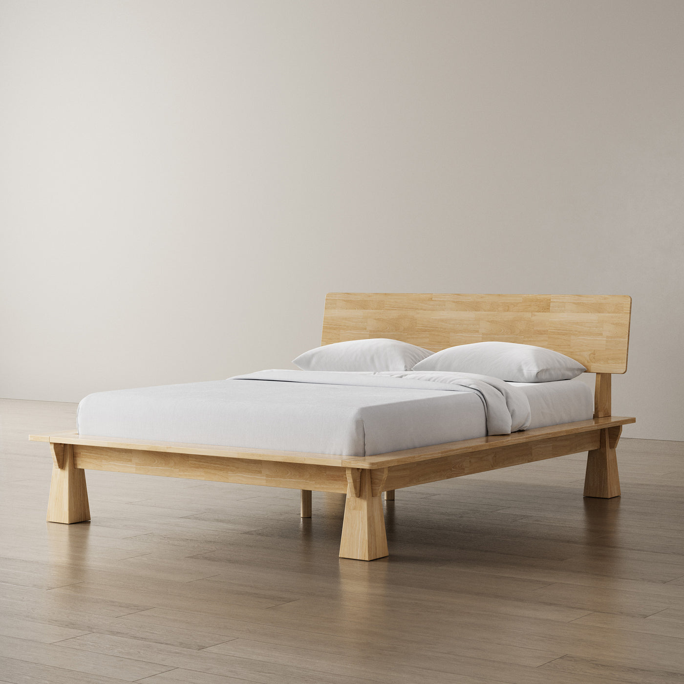 Connect Platform Bed + Wooden Headboard in Natural by Ineshi