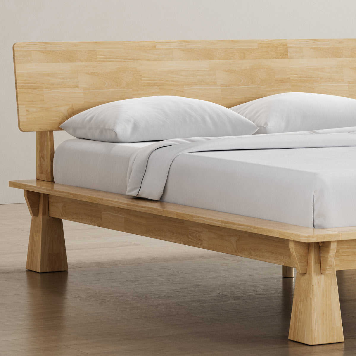 Connect Platform Bed + Wooden Headboard in Natural by Ineshi