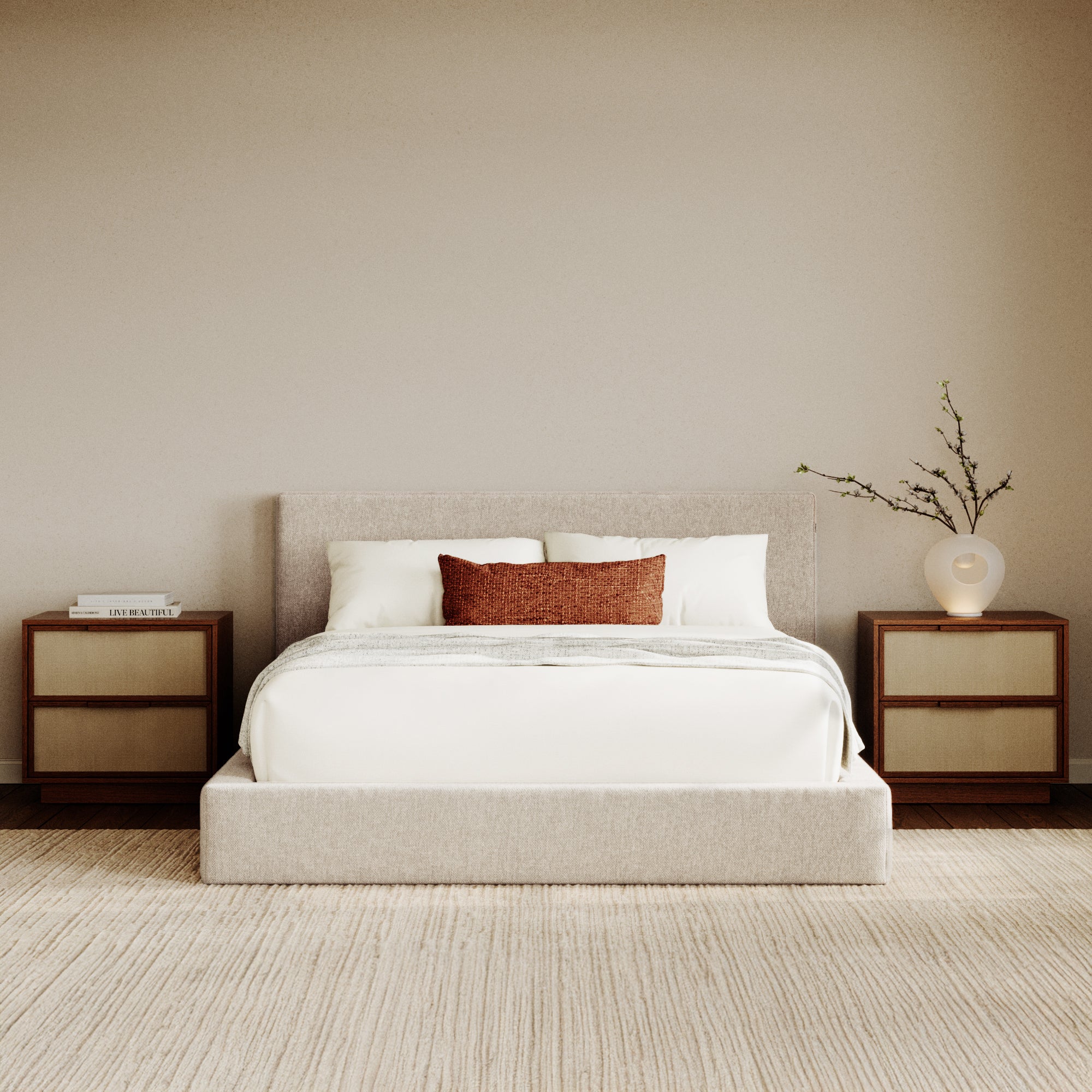 Marshmallow Bed Frame Original in Oat Milk - The Perfect Linen Bed